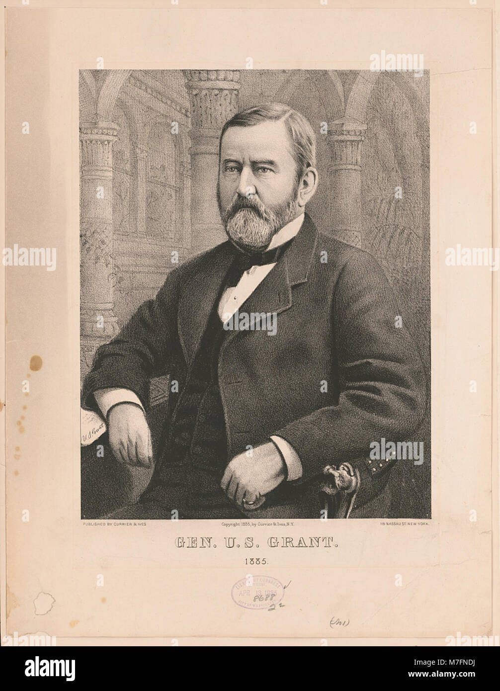 A historical portrait of General Ulysses S. Grant from 1885, reflecting ...