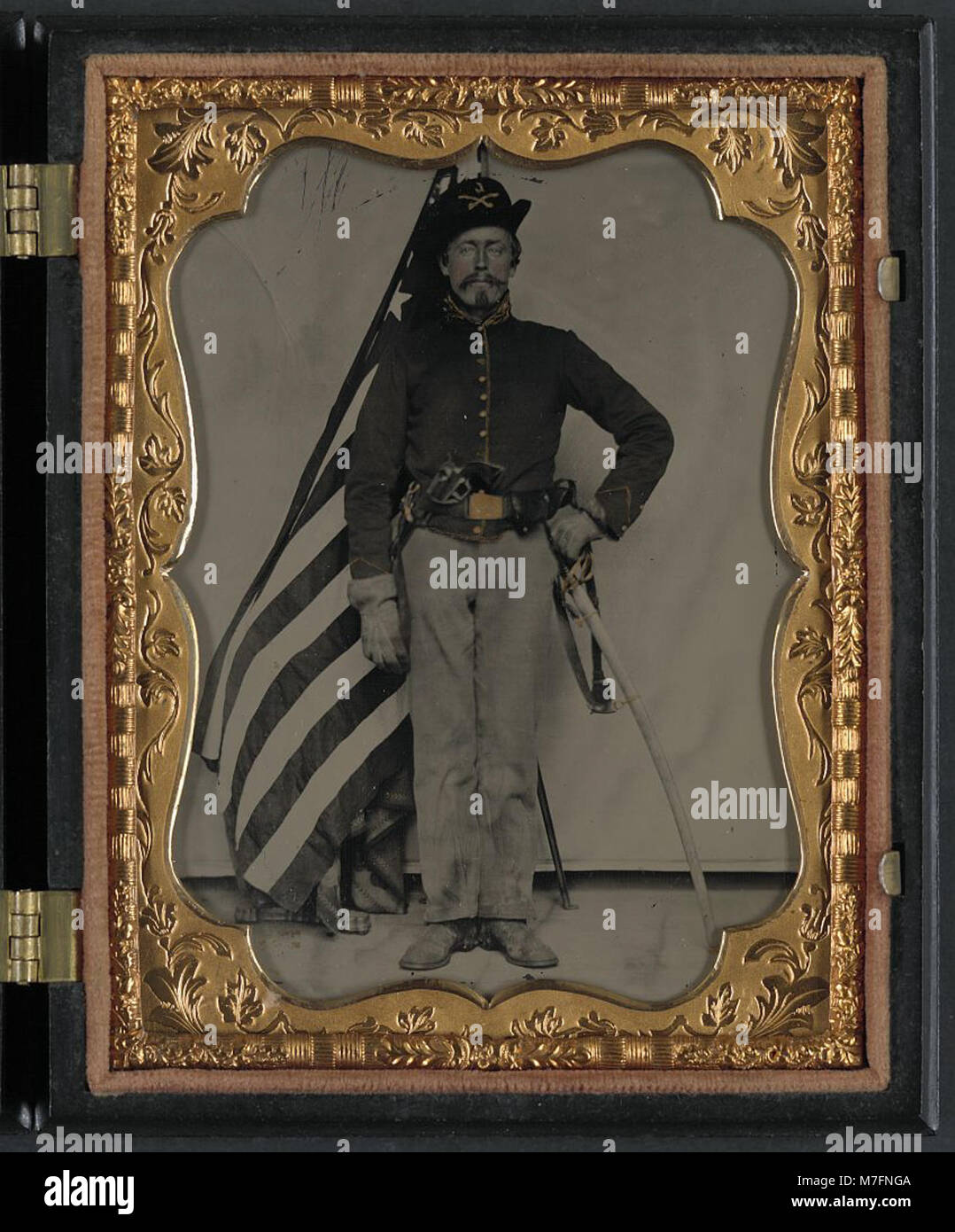 A photograph of an unidentified Union cavalry soldier wearing a uniform ...