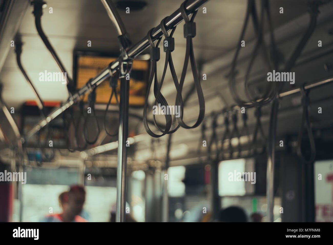 City Bus Inside & Plastic Handles Stock Photo - Alamy