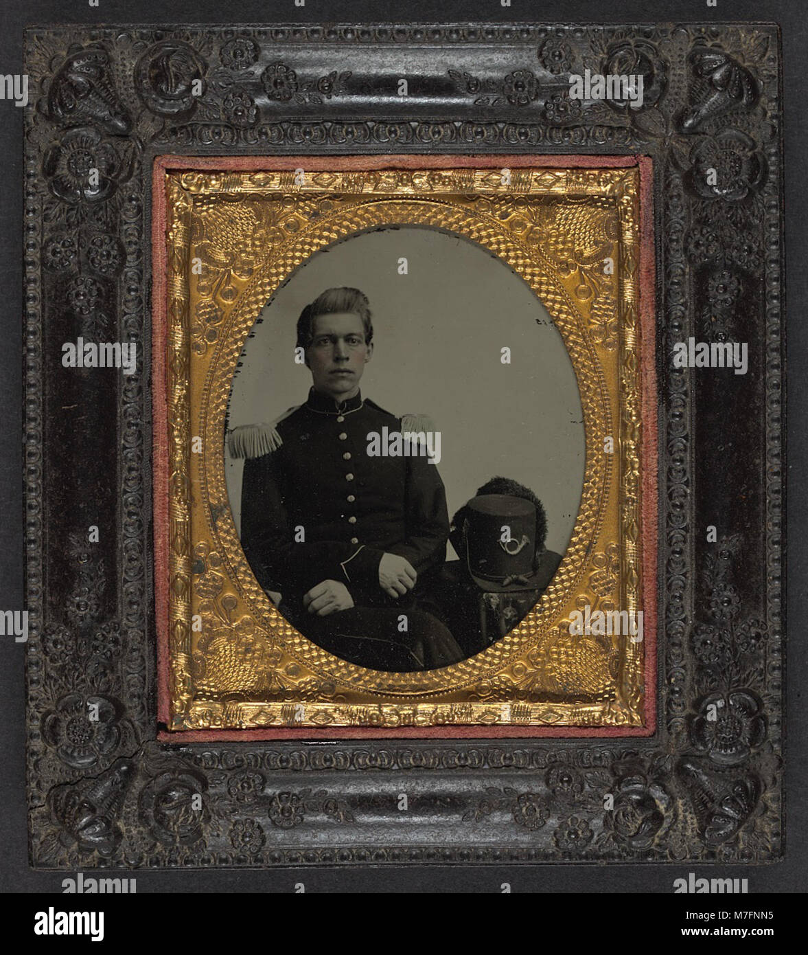 An unidentified Union soldier, wearing a traditional uniform with ...