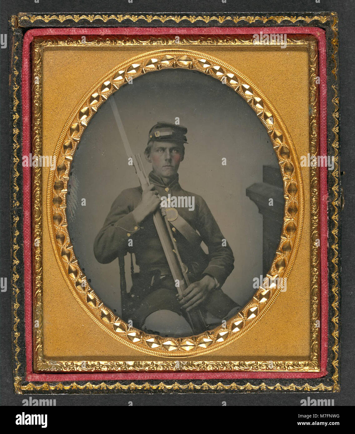 An unidentified Union soldier is seen in this photograph, armed with a ...