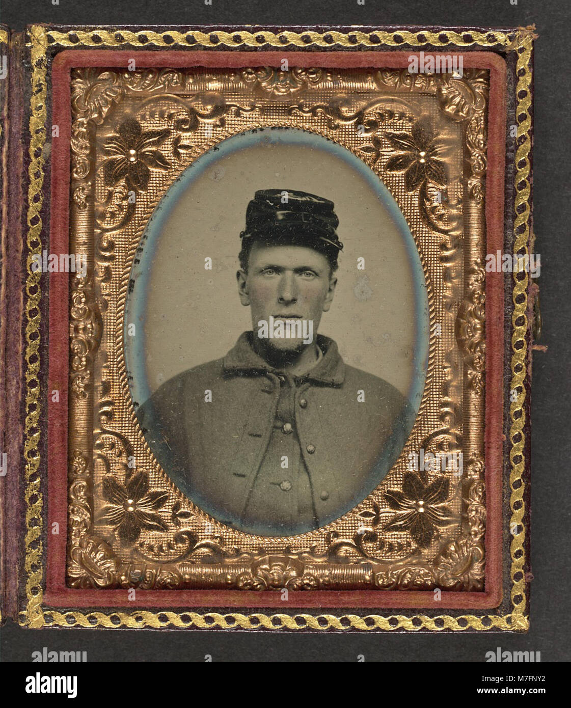 An unidentified soldier in Union Army uniform with a forage cap ...