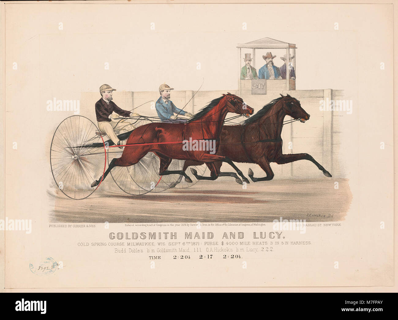 This photograph shows the racehorses Goldsmith Maid and Lucy, two ...