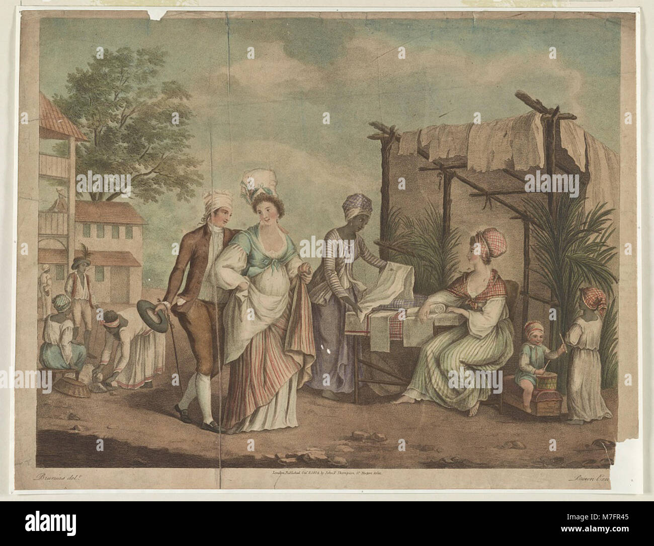 A historical market scene, likely from the early 20th century, showing ...