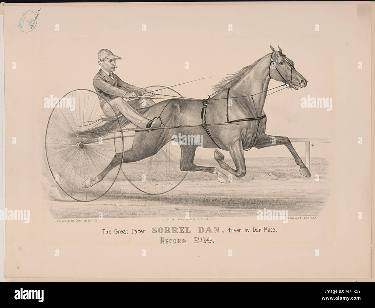 This image showcases the famous pacer Sorrel Dan, driven by Dan Mace ...