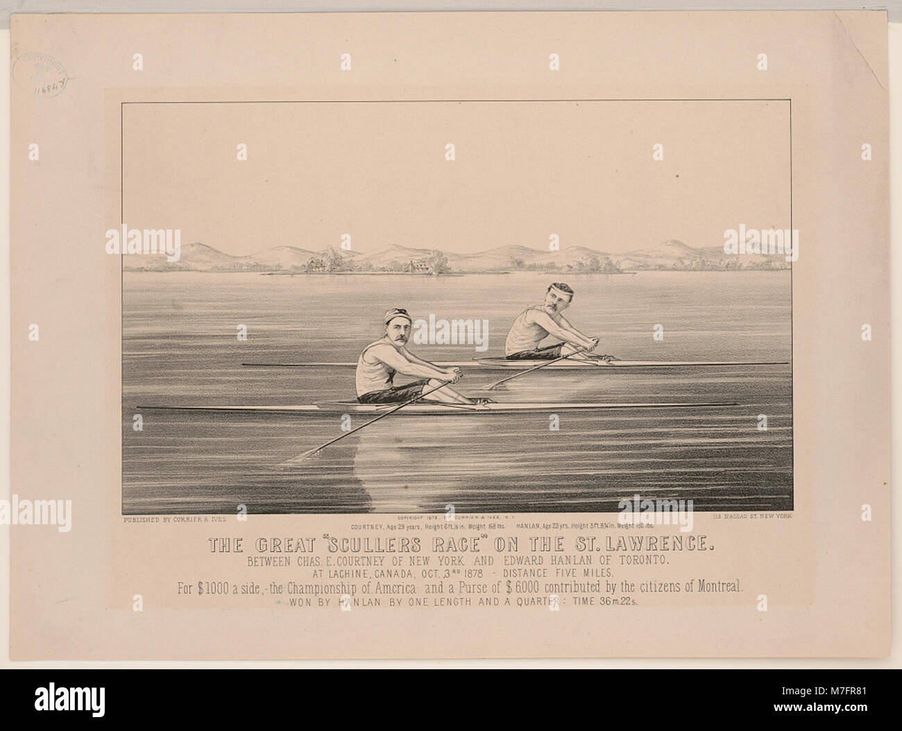 This image captures the famous scullers' race on the St. Lawrence River ...