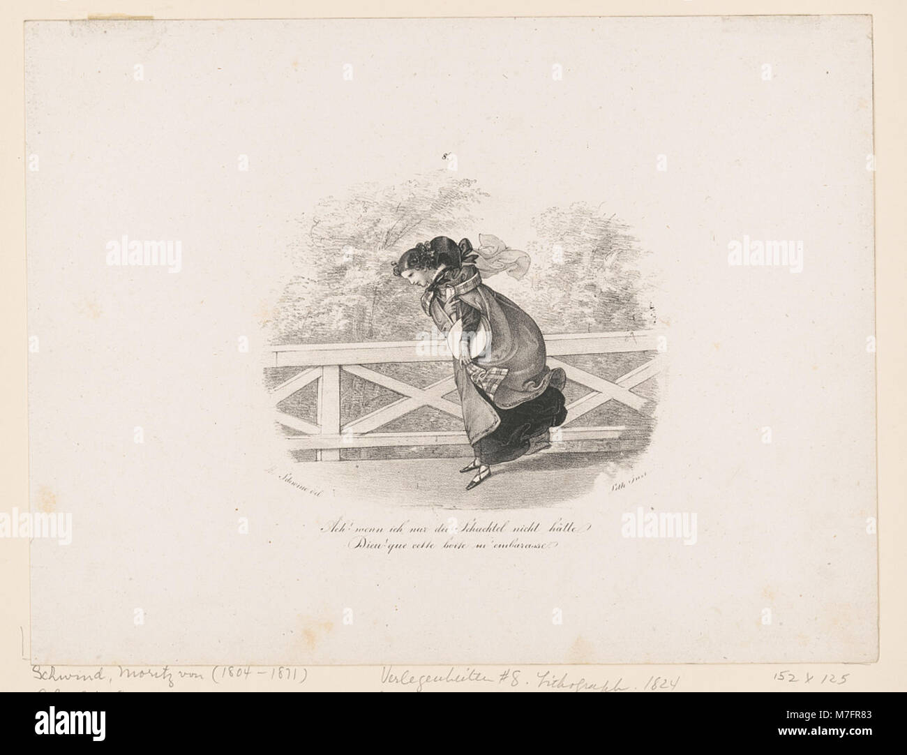 An artistic lithograph titled 'Verlegenheiten. No. 8,' featuring an ...
