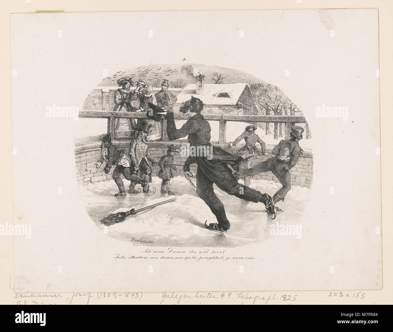 A humorous scene from a French satire, titled 'Verlegenheiten No. 9 ...
