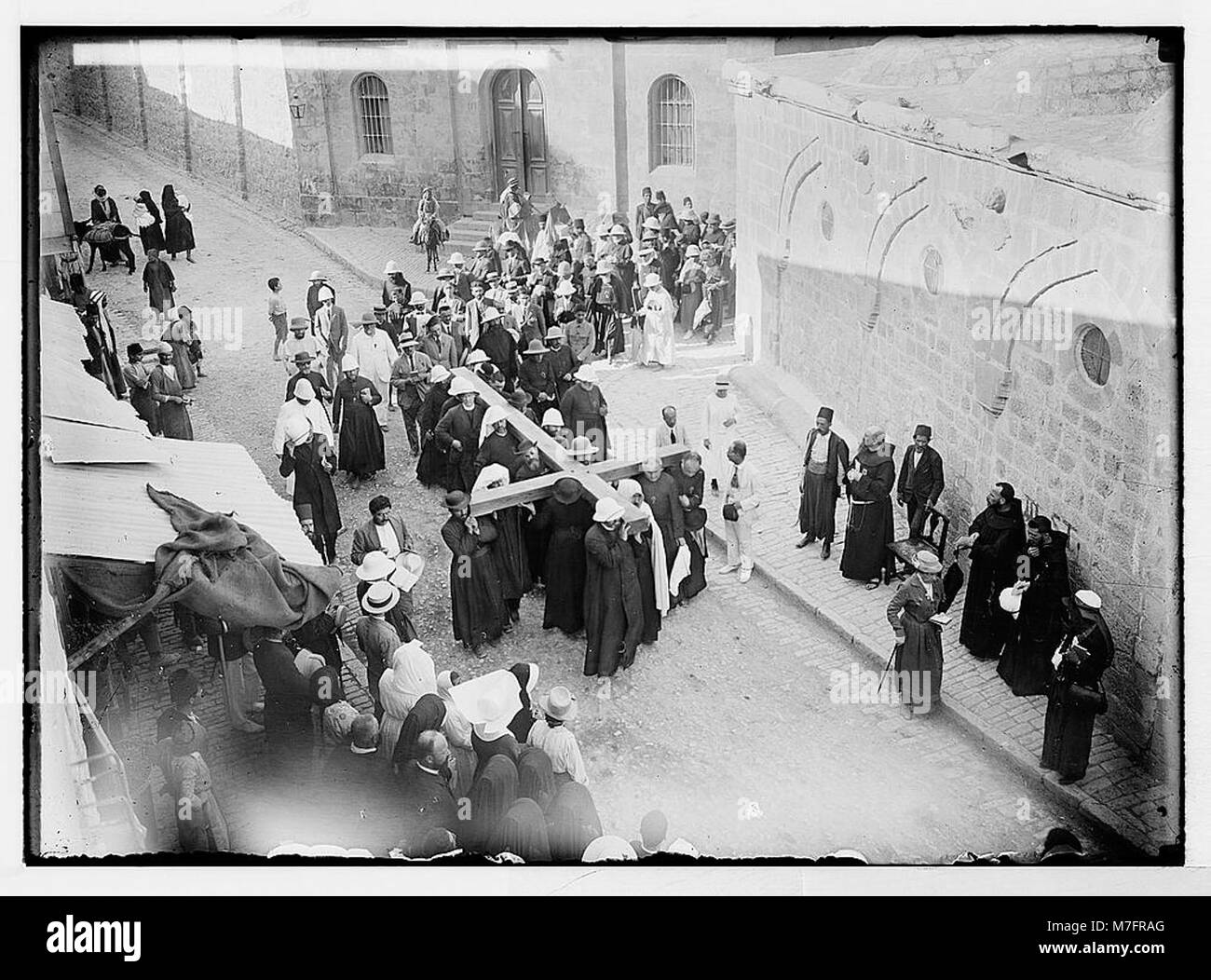 A historic scene on the Via Dolorosa, the path in Jerusalem believed to ...