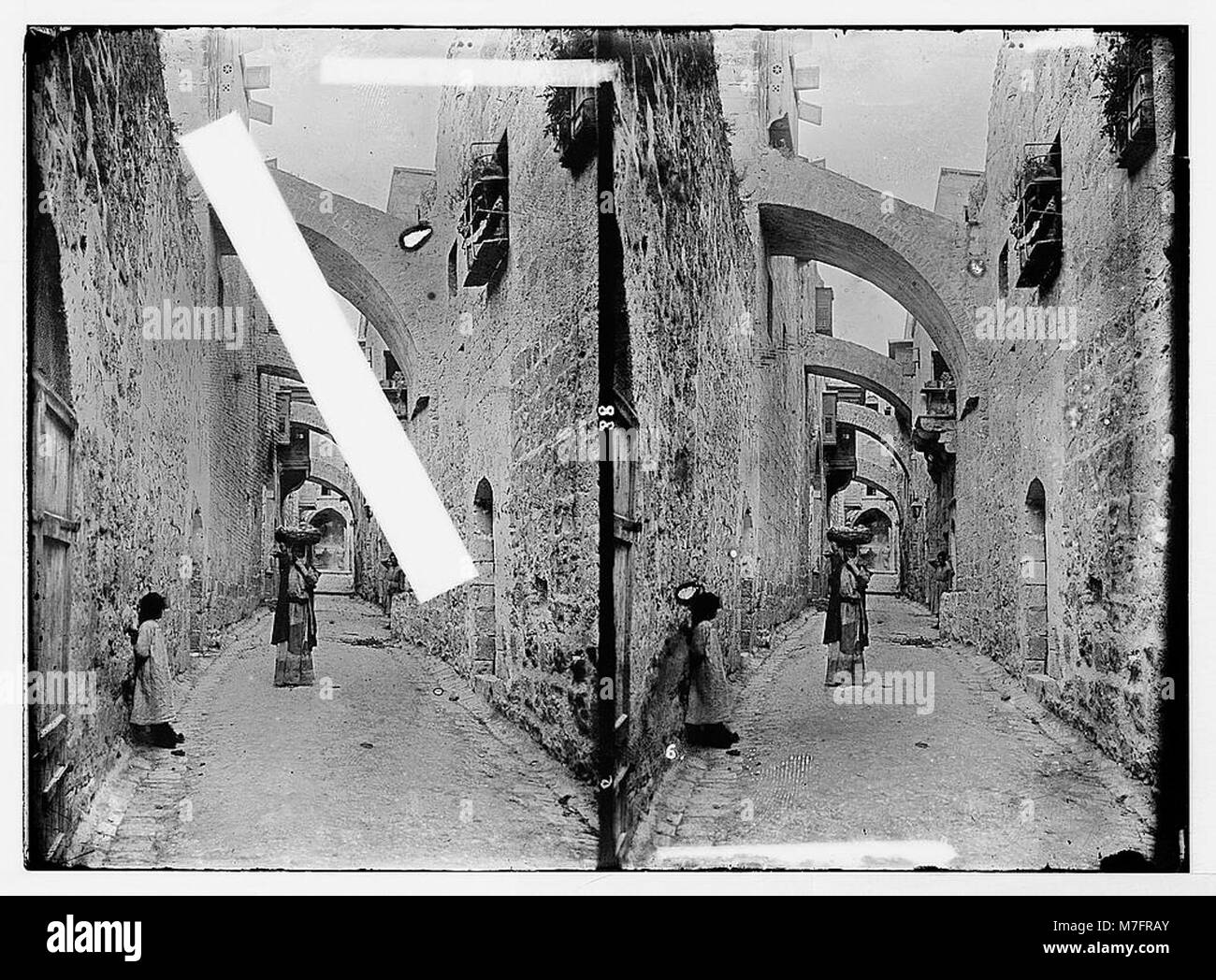 A historic image of the Via Dolorosa, beginning at St. Stephen's Gate ...