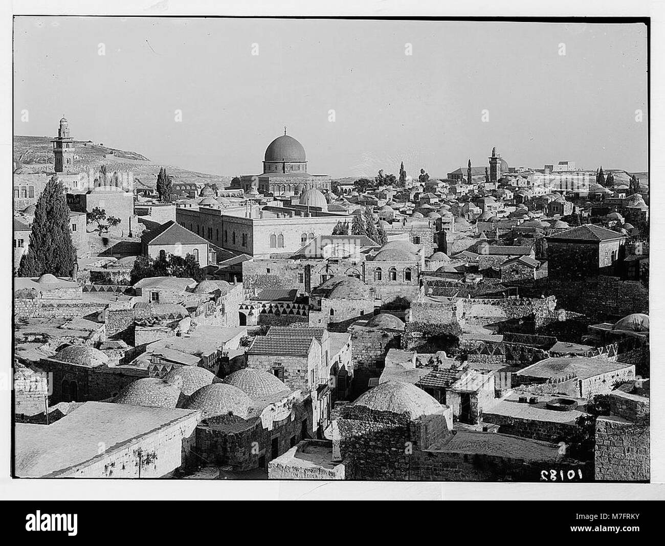 A historic view of Jerusalem’s ancient city wall above the Damascus ...