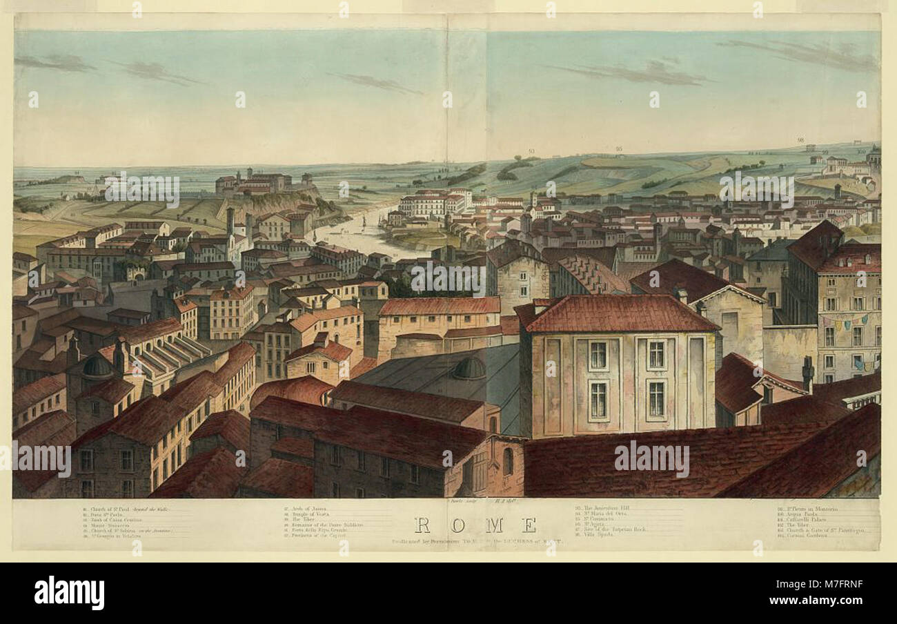 This panoramic view of Rome includes several famous landmarks ...