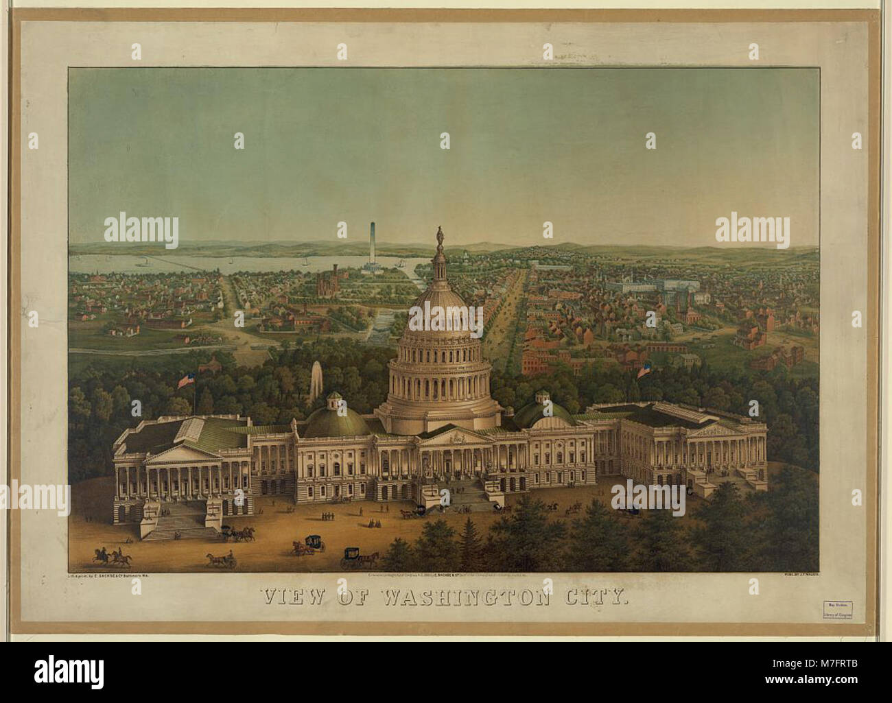 A lithograph print of Washington City, showing a historical view of the ...
