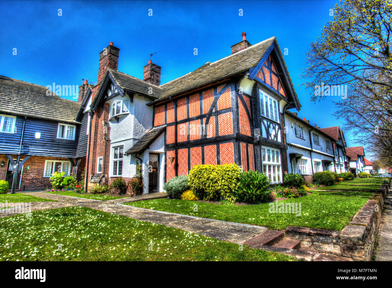 Village of Port Sunlight, England. Artistic view of the black and white ...