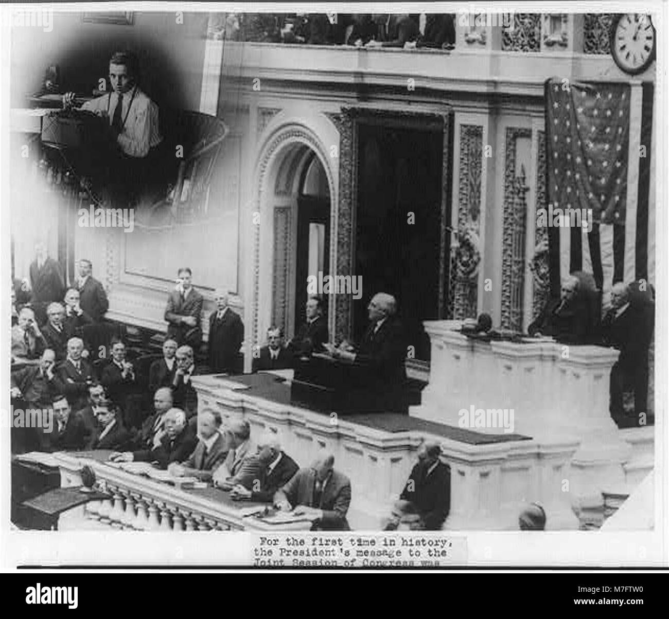 This historical image captures President Warren G. Harding addressing a ...
