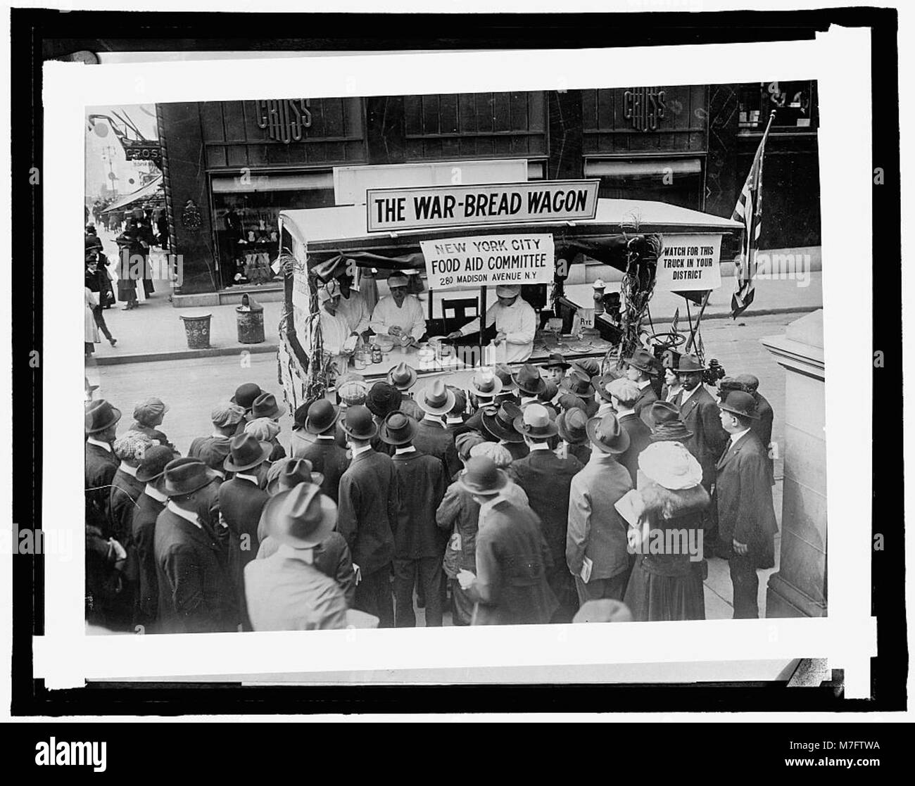 A historical image of a war bread wagon, used during wartime for ...