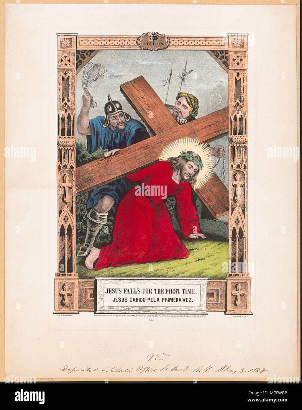 Depiction of the first fall of Jesus Christ, as illustrated in a ...