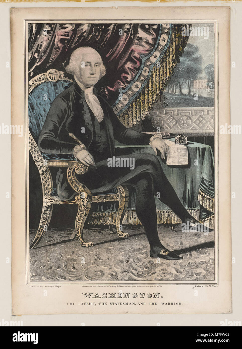 A portrait featuring George Washington, depicting him as a patriot ...