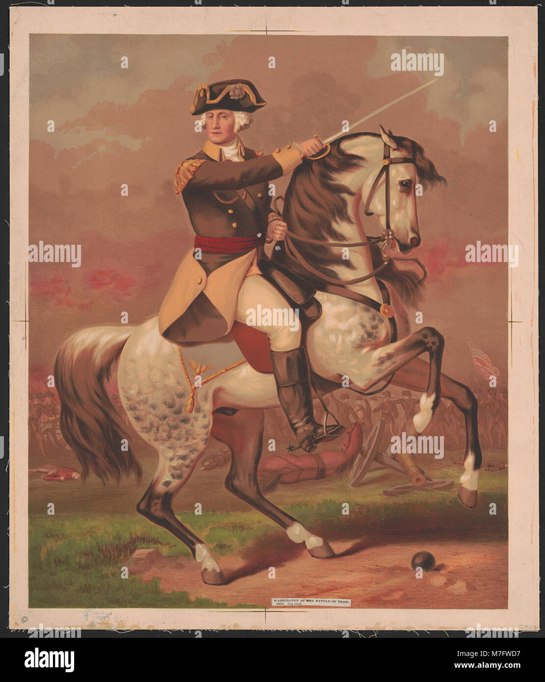 A depiction of General George Washington during the Battle of Trenton ...