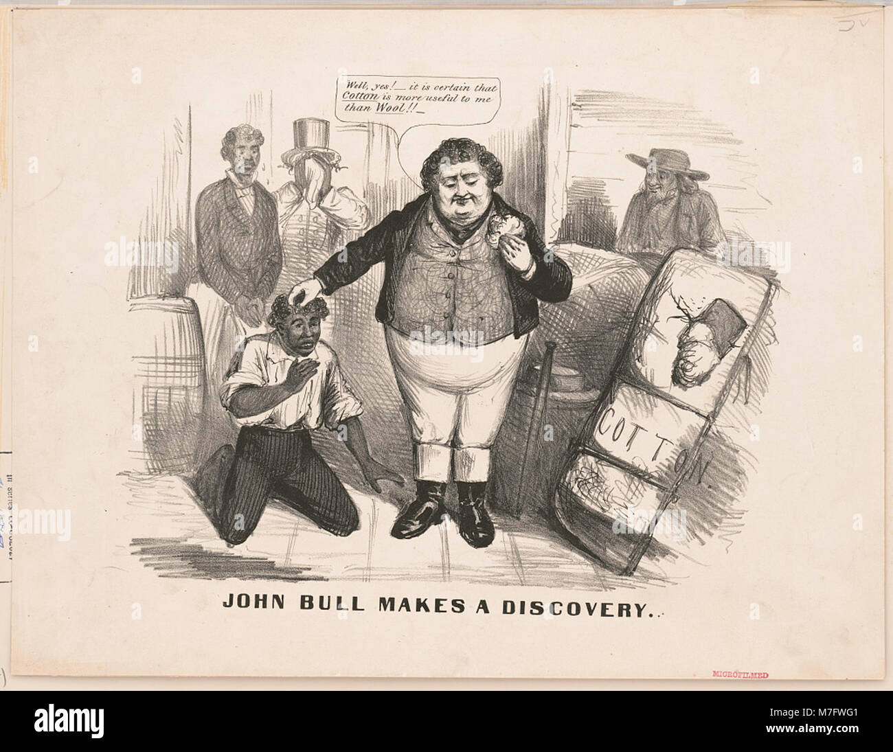 A depiction of John Bull making a discovery, likely an allegorical or ...