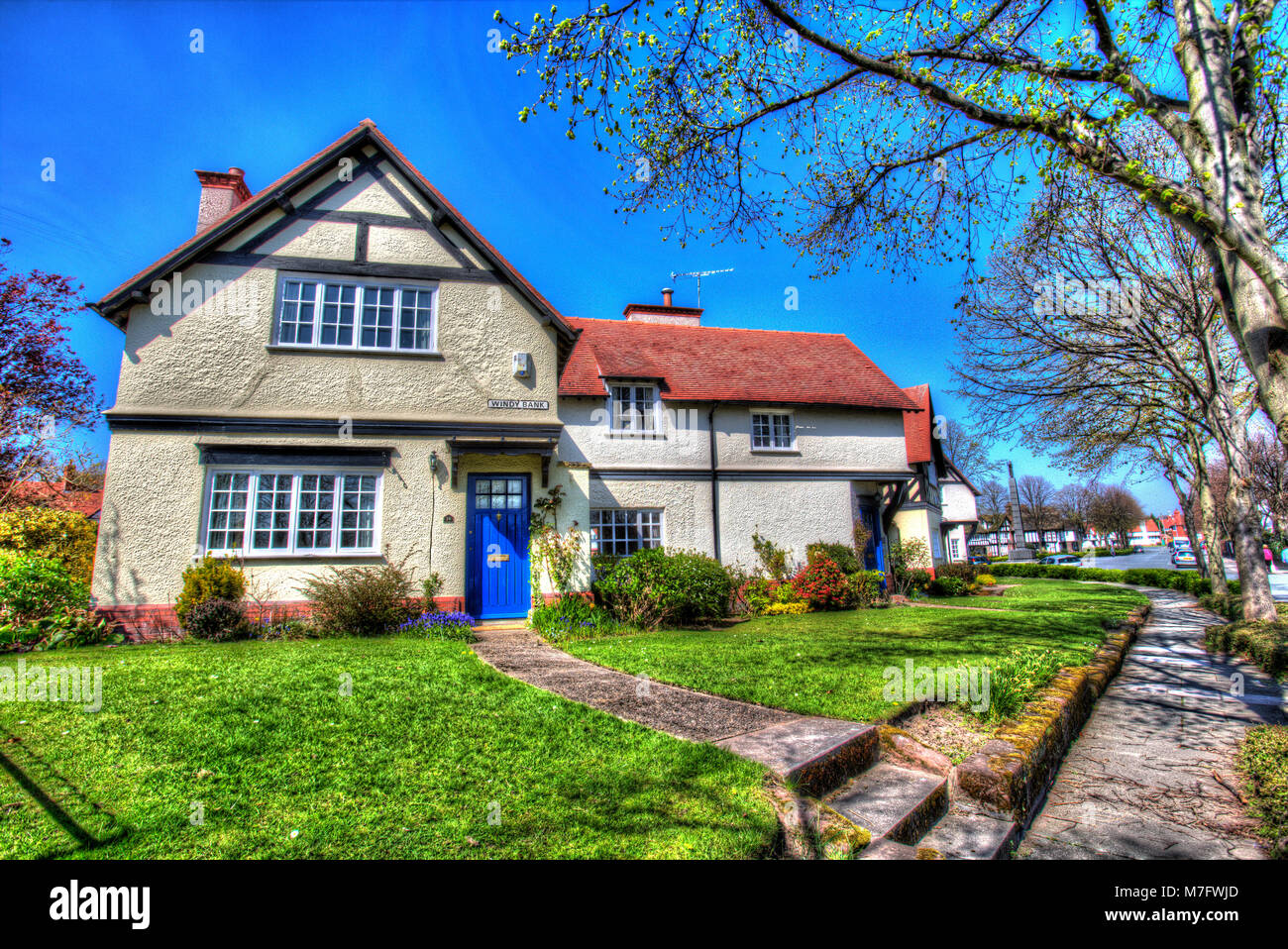 Village of Port Sunlight, England. Artistic spring view of the houses ...