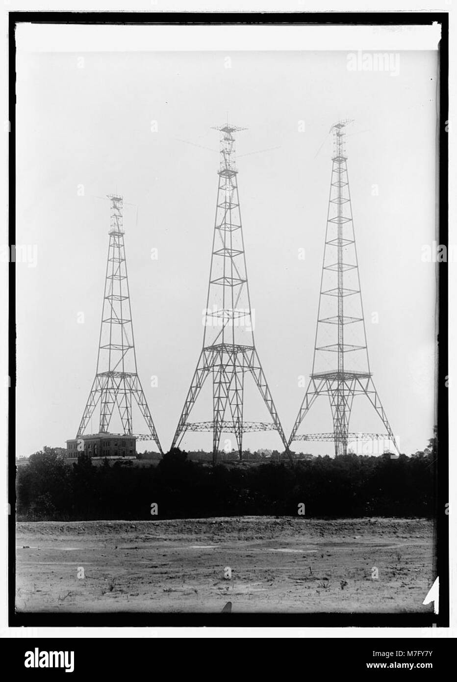 A photograph of wireless towers, part of the technological history ...