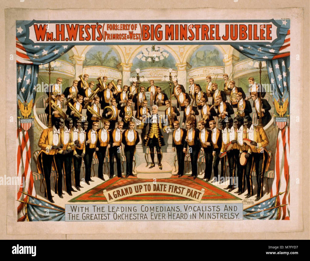 This image features a poster for Wm. H. West's Big Minstrel Jubilee, a ...
