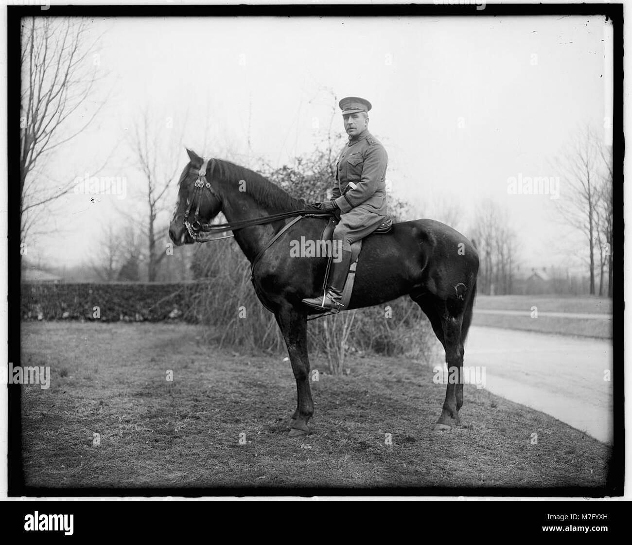 A portrait of General Leonard Wood, captured while on horseback ...