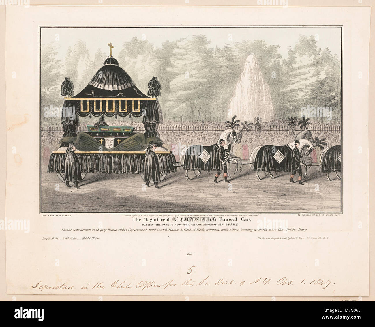 A historical image of the O'Connell funeral car passing through a New ...