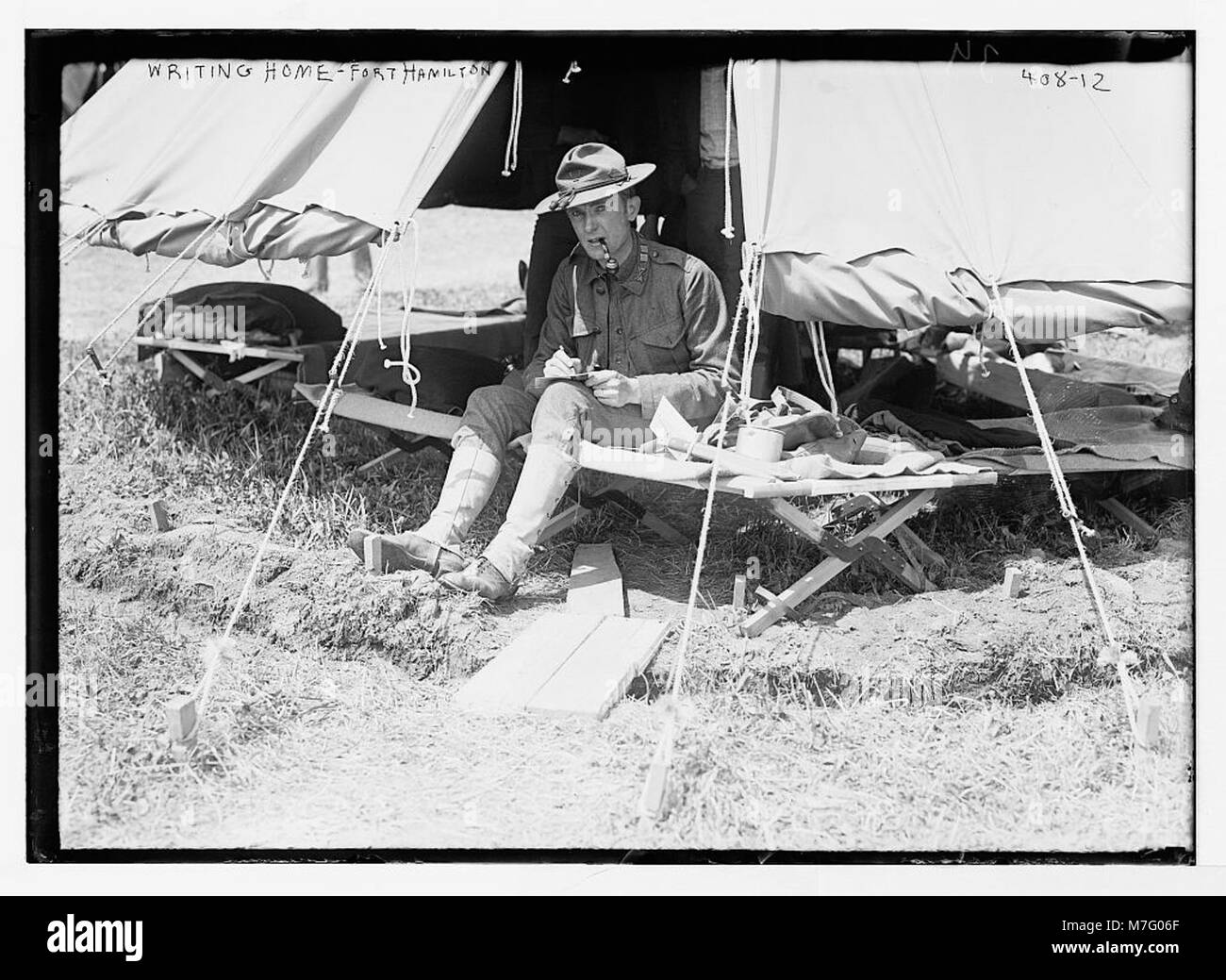 An image depicting soldiers at Fort Hamilton writing home, illustrating ...
