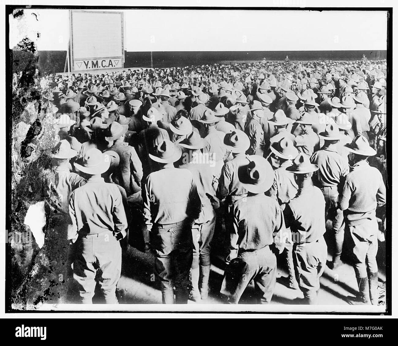 A photograph of the YMCA at a military training camp, providing support ...