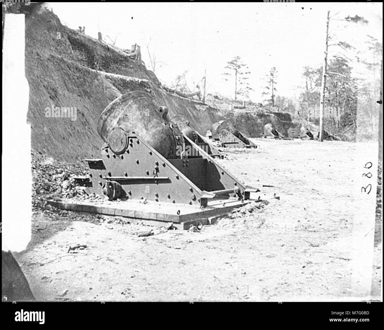 This image shows the 13-inch seacoast mortars of Federal Battery No. 4 ...