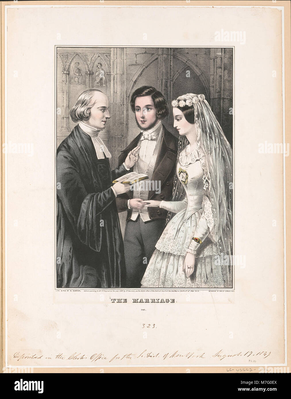 A historic image depicting a marriage ceremony, capturing the key ...