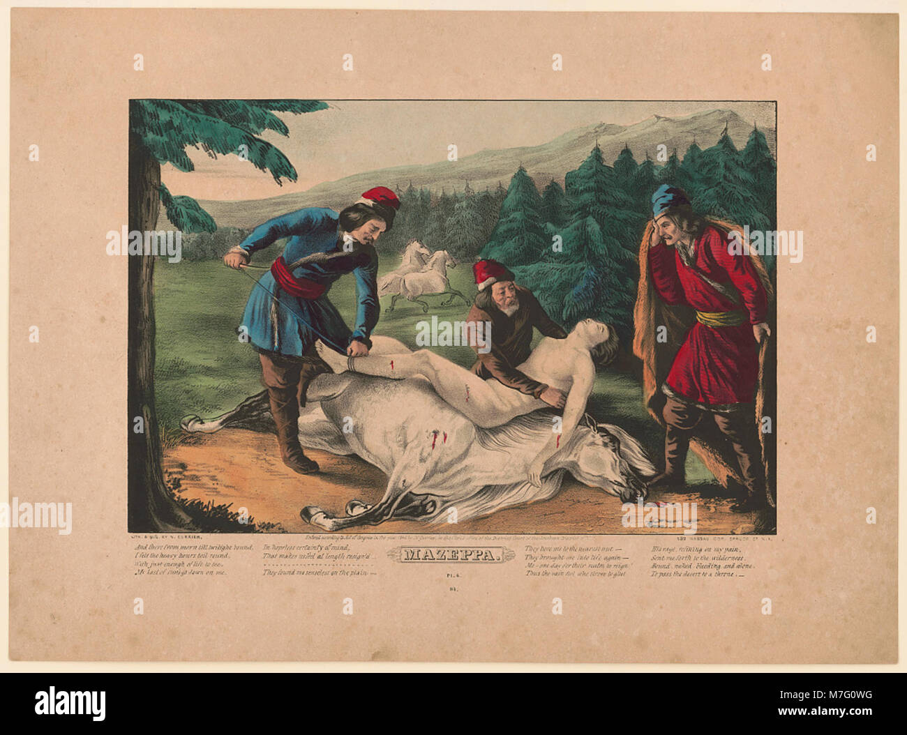 An illustration from the series 'Mazeppa', depicting a dramatic scene ...
