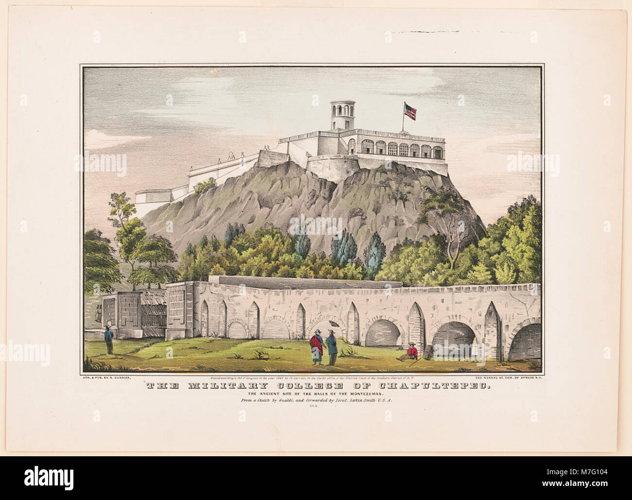 This lithograph depicts the Military College of Chapultepec, located on ...
