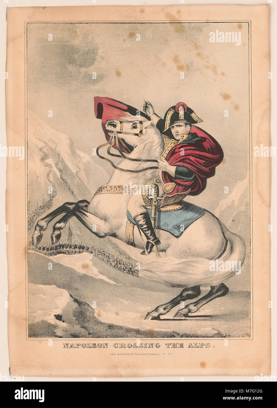 This historical painting depicts Napoleon Bonaparte crossing the Alps ...