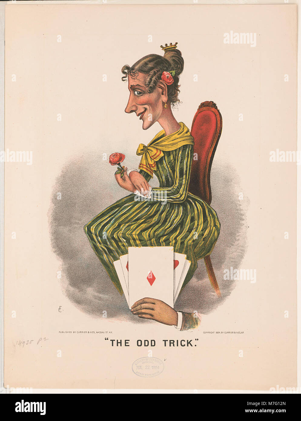 A depiction of a scene from the card game 'The Odd Trick,' capturing ...