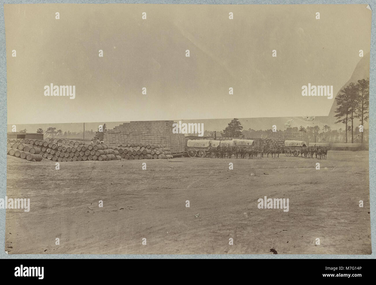A photograph from August 1864, showing a commissary depot at Cedar ...