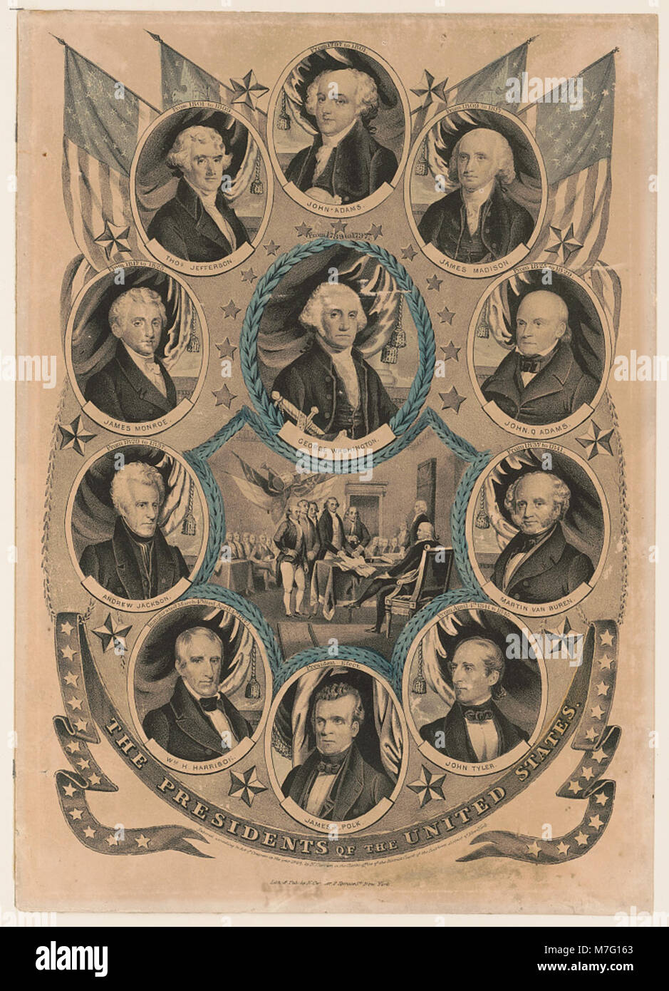 A historical image showcasing portraits of U.S. Presidents ...