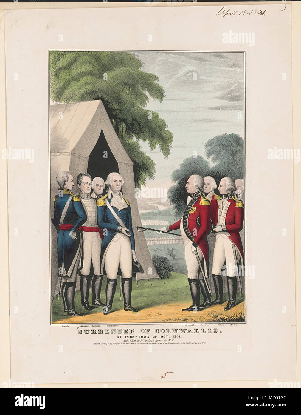 This historic image depicts the surrender of British General Cornwallis ...