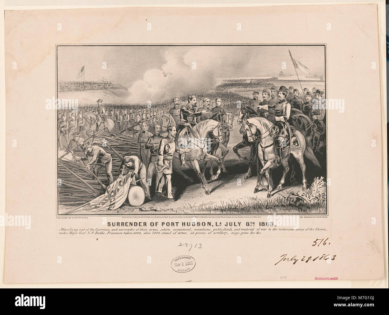 This historic image depicts the surrender of Port Hudson, Louisiana, on ...