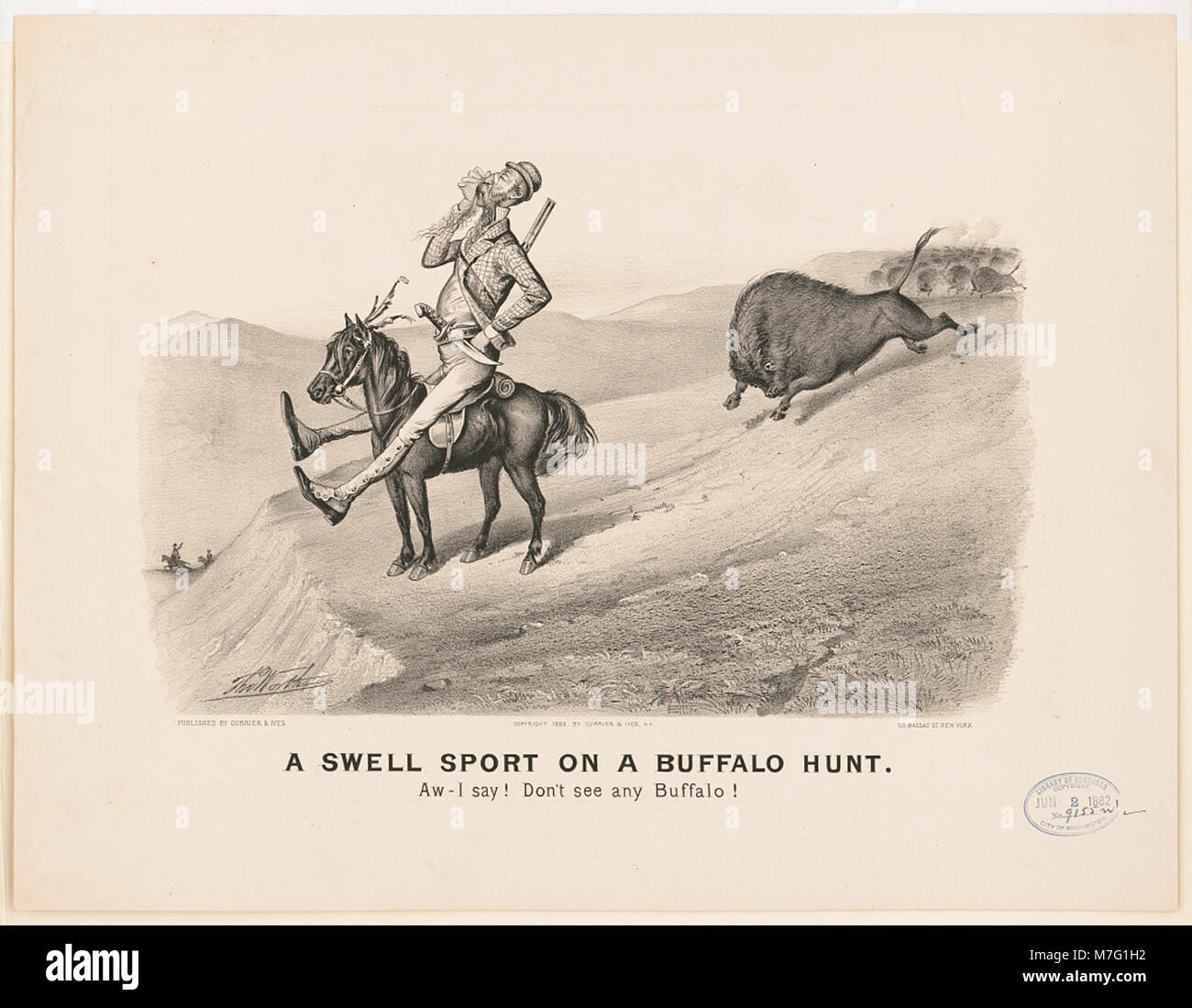 The image depicts an action-filled moment during a buffalo hunt ...