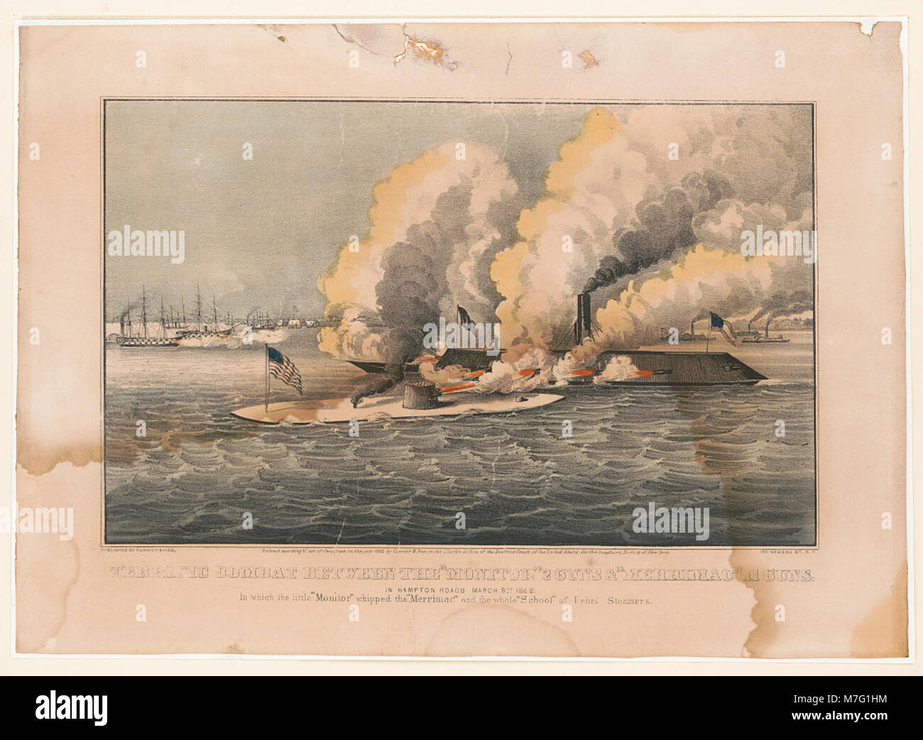 This historic image captures the famous naval battle between the USS ...