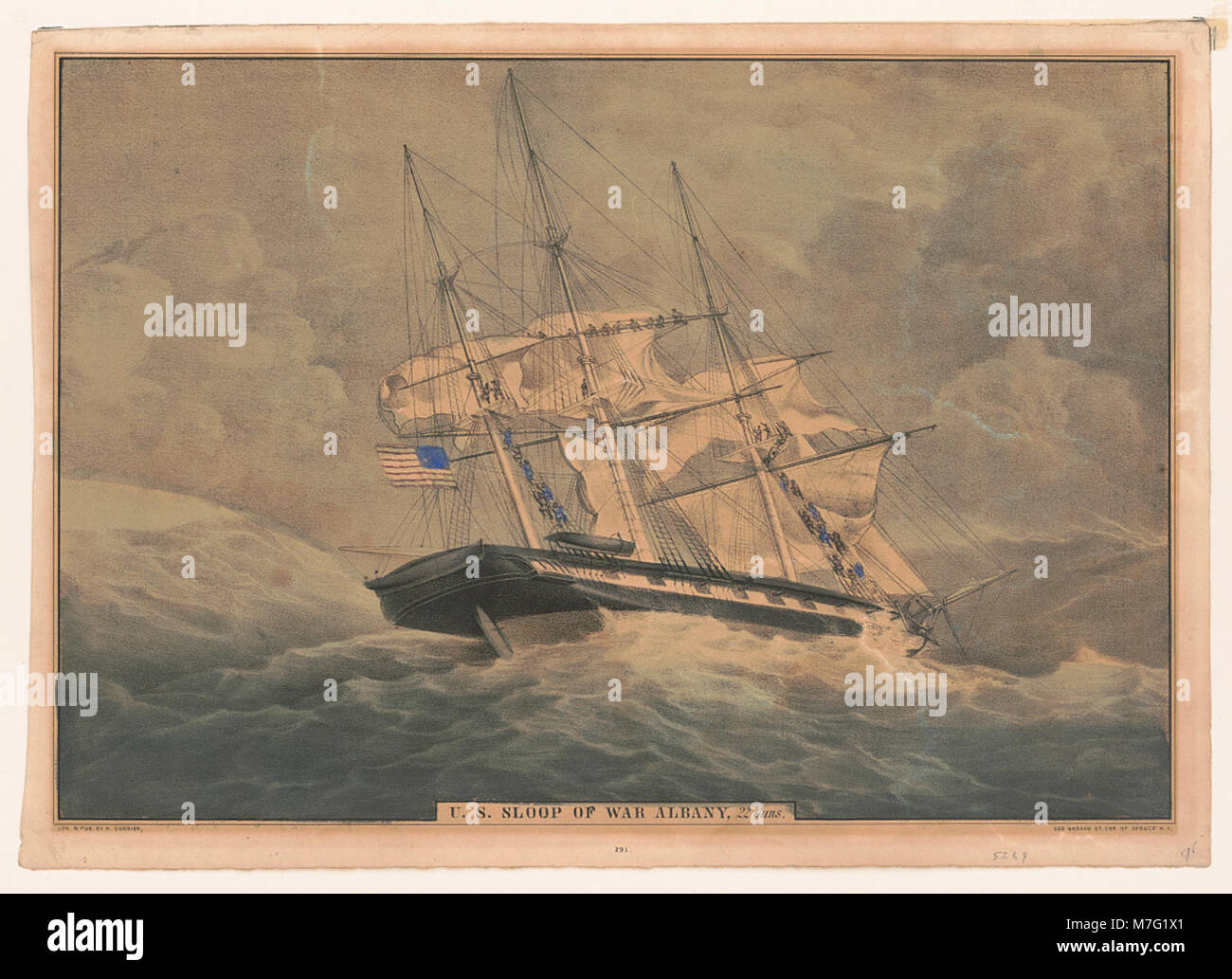 The U.S. sloop of war Albany, armed with 22 guns, depicted in this ...