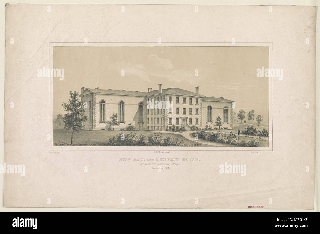 This image depicts the new jail and keeper's house in South Boston ...