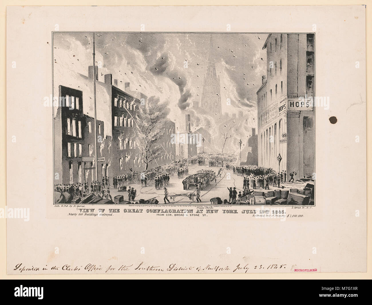 This historical image shows the aftermath of a major fire in New York ...