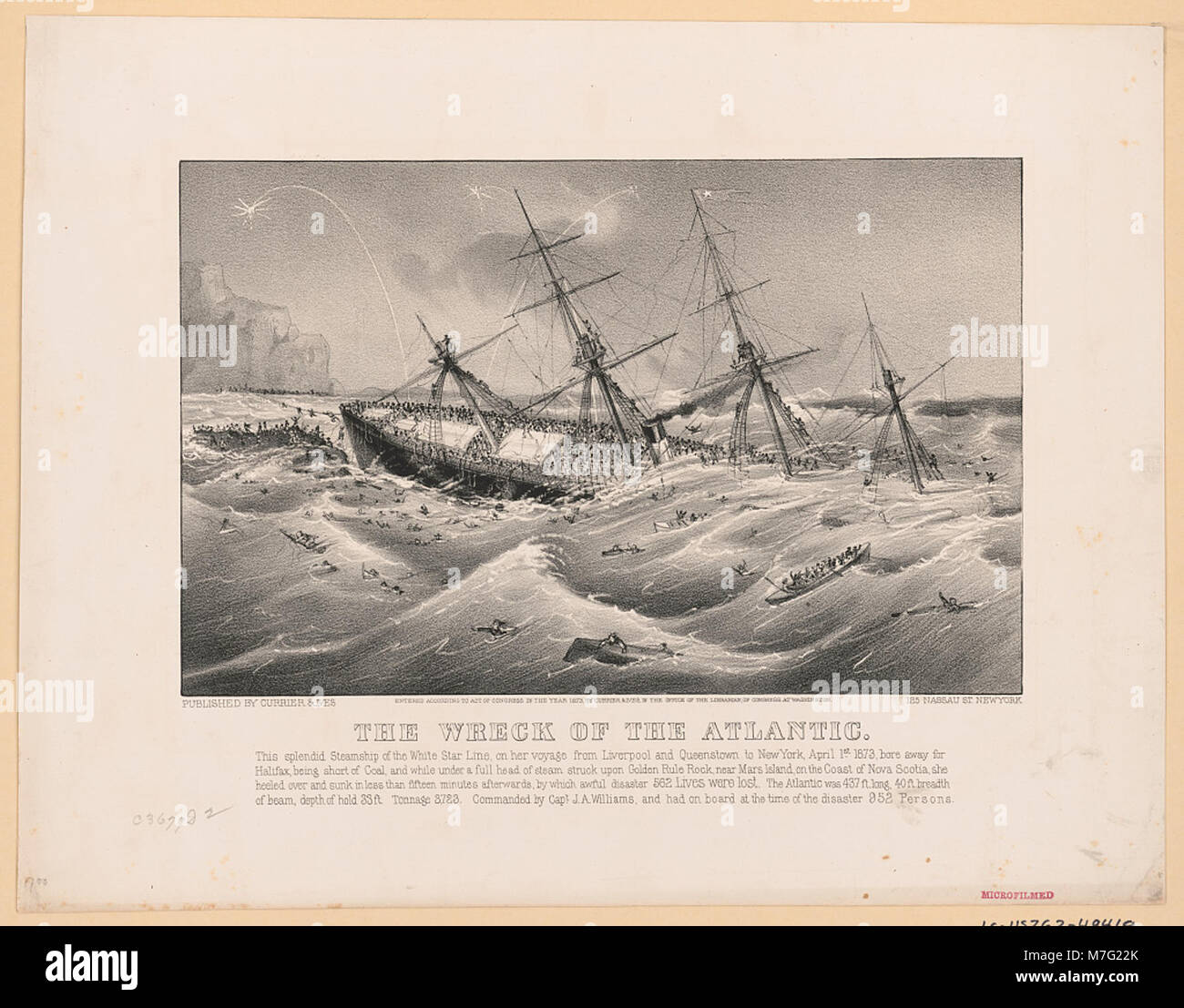 The photograph depicts the wreck of the Atlantic, an iconic maritime ...