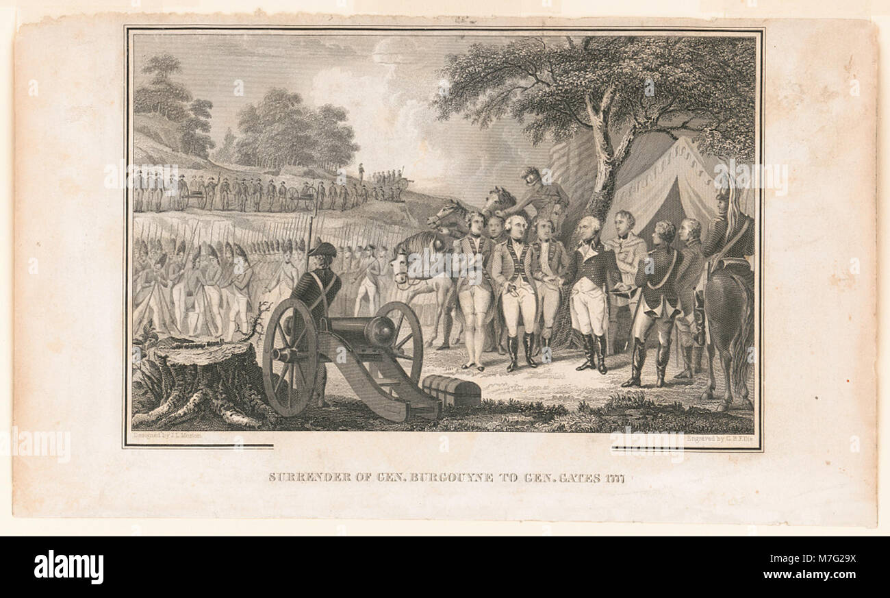 This historical scene shows the surrender of British General John ...