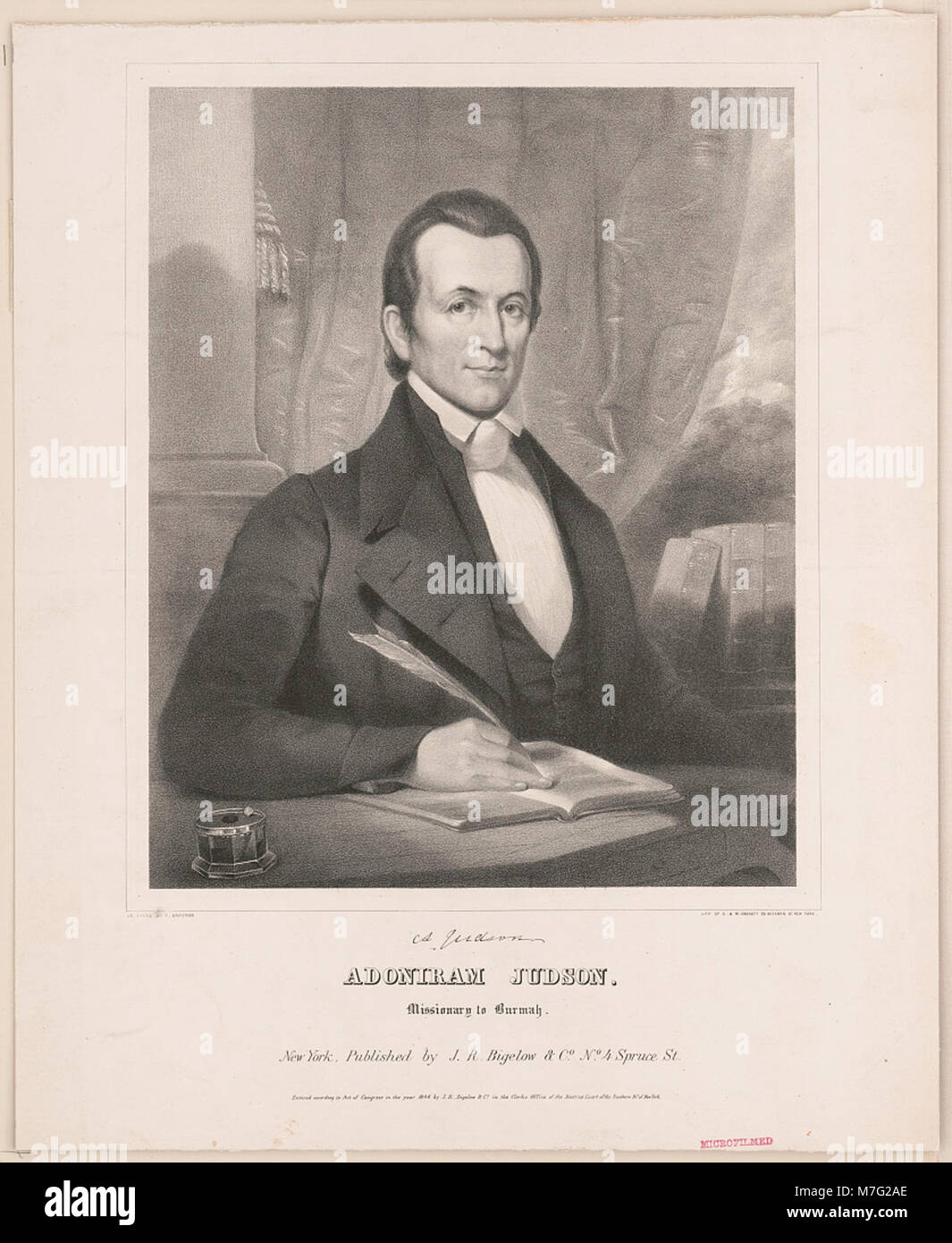 A portrait of Adoniram Judson, a notable American missionary and ...