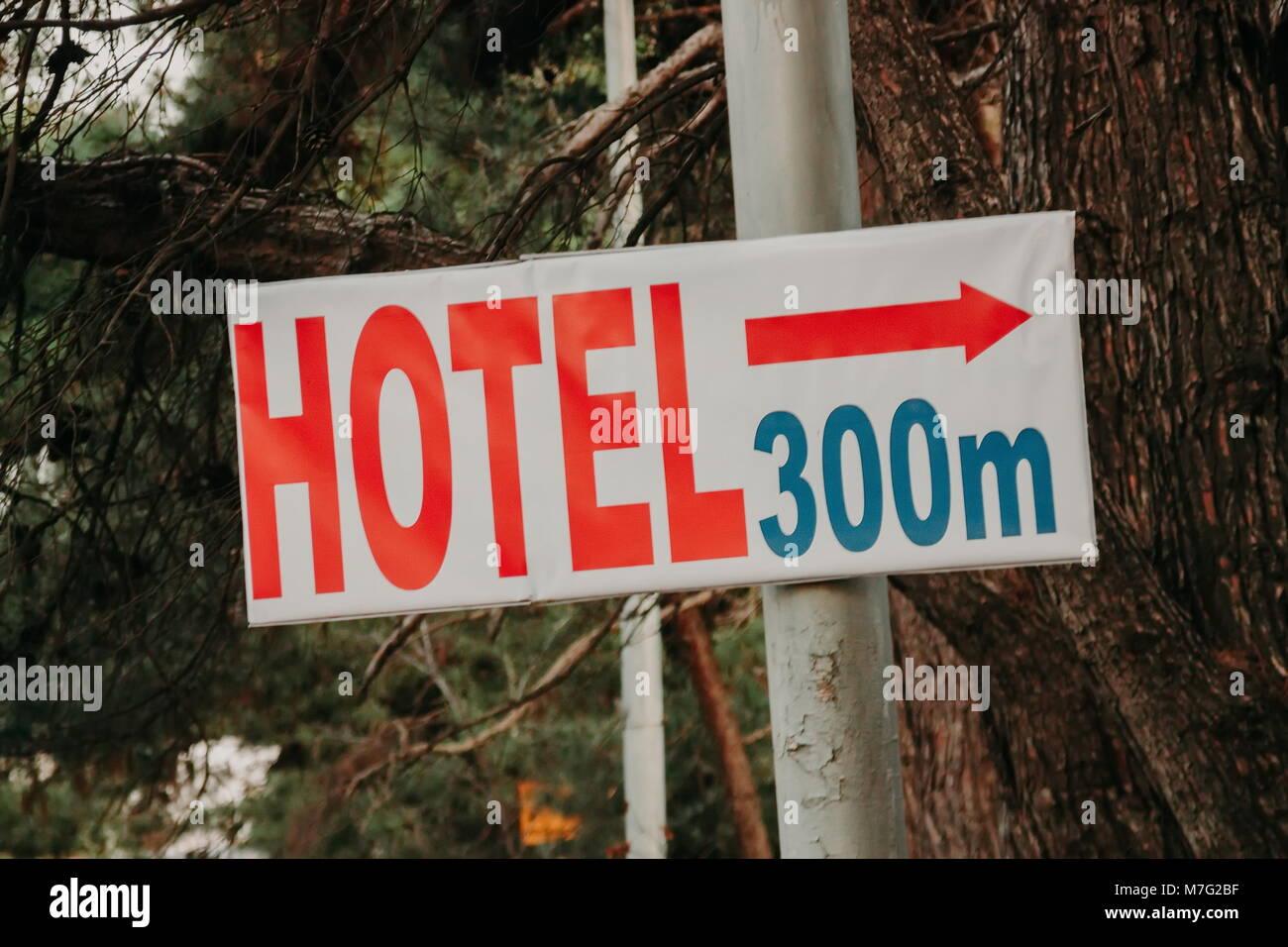 Hotel sign closeup in the town Stock Photo - Alamy